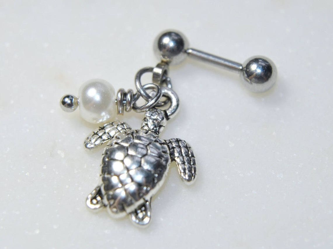 16g Pearl Sea Turtle Barbell Cartilage Industrial Tragus Flat - Etsy
