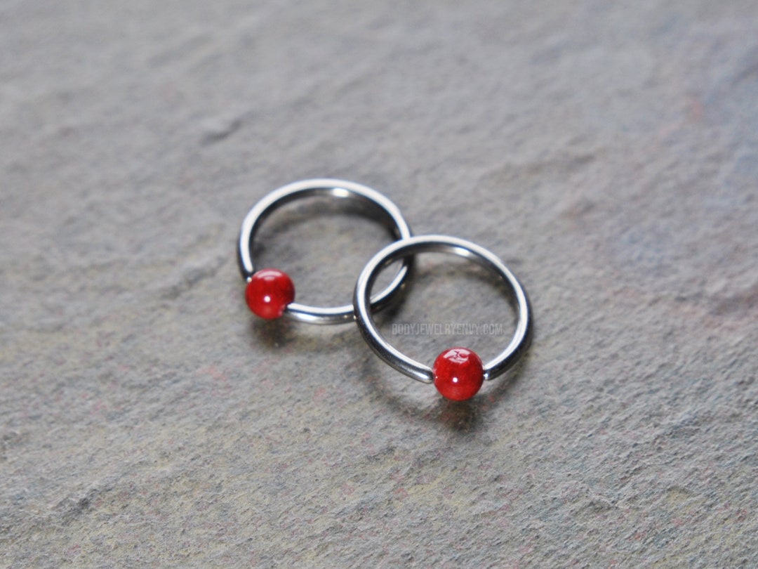 PAIR Red Riverstone Nipple Rings, 316L Stainless Surgical Steel, Stone ...