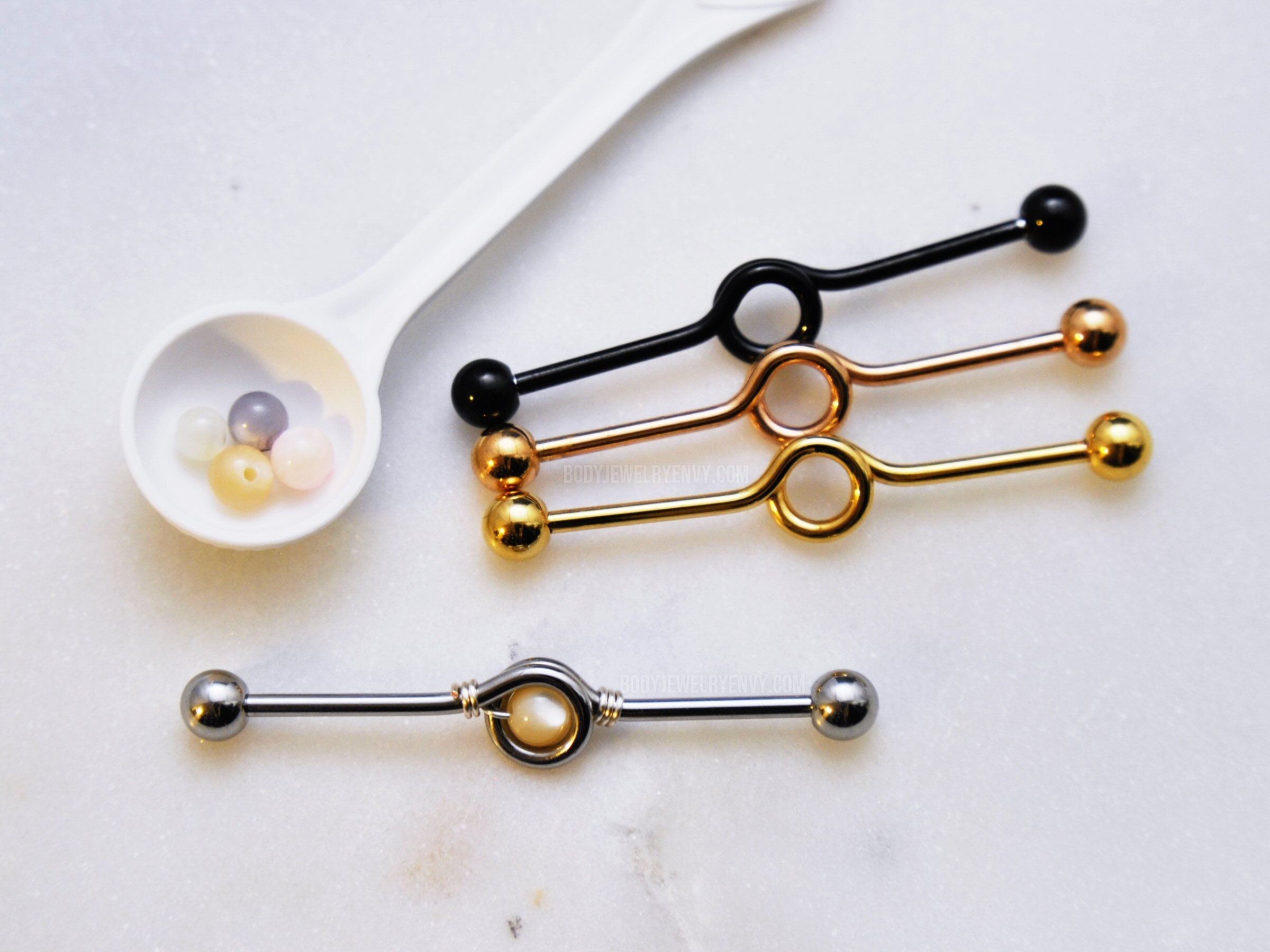 MOTHER OF PEARL Industrial Barbell 14g 32mm/35mm/38mm 316L | Etsy