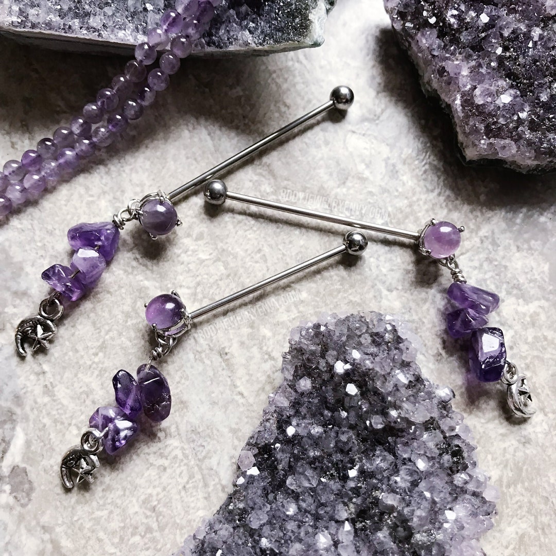 Amethyst Moon Industrial Barbell 14g 32mm 35mm 38mm 316L - Etsy