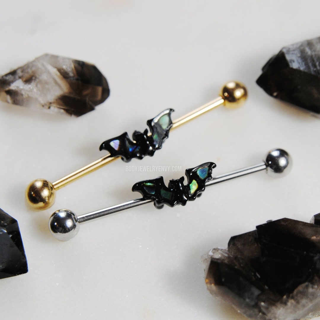 Abalone Bat Industrial Bar, Titanium or 316L Surgical Steel 14g 16g ...