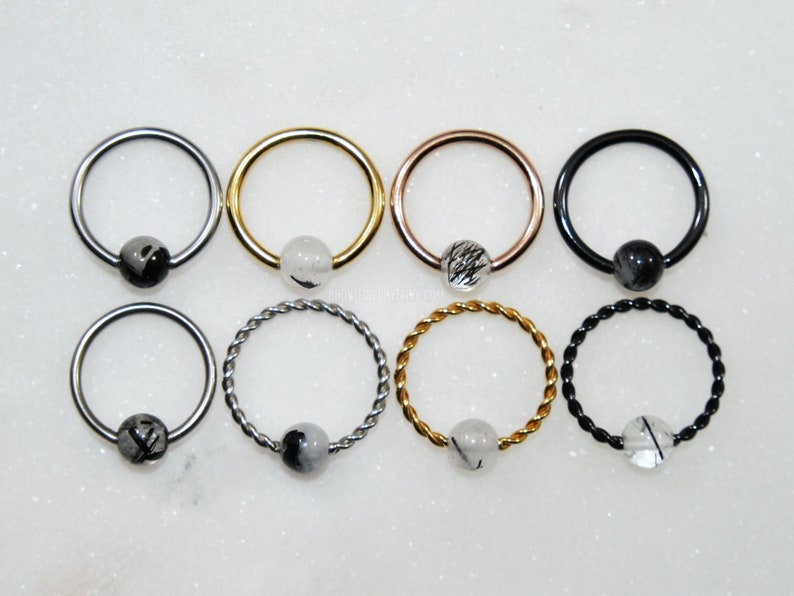BLACK RUTILATED QUARTZ Captive Bead Ring Surgical - Etsy