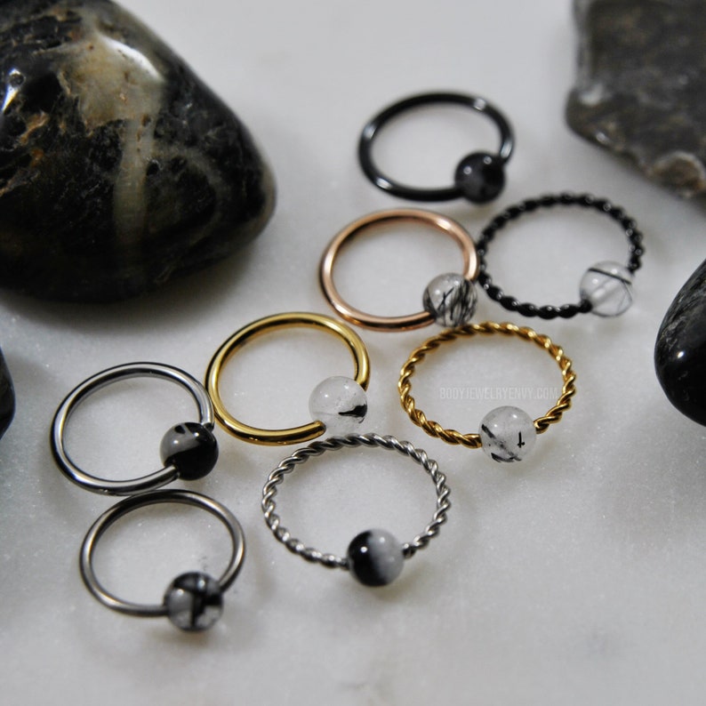 BLACK RUTILATED QUARTZ Captive Bead Ring Surgical | Etsy