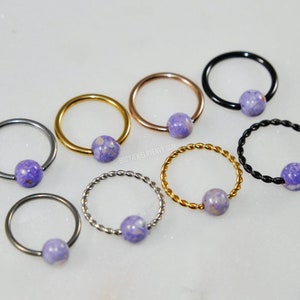 LAVENDER RIVERSTONE Captive Bead Ring, Surgical Steel/titanium Size 16g ...