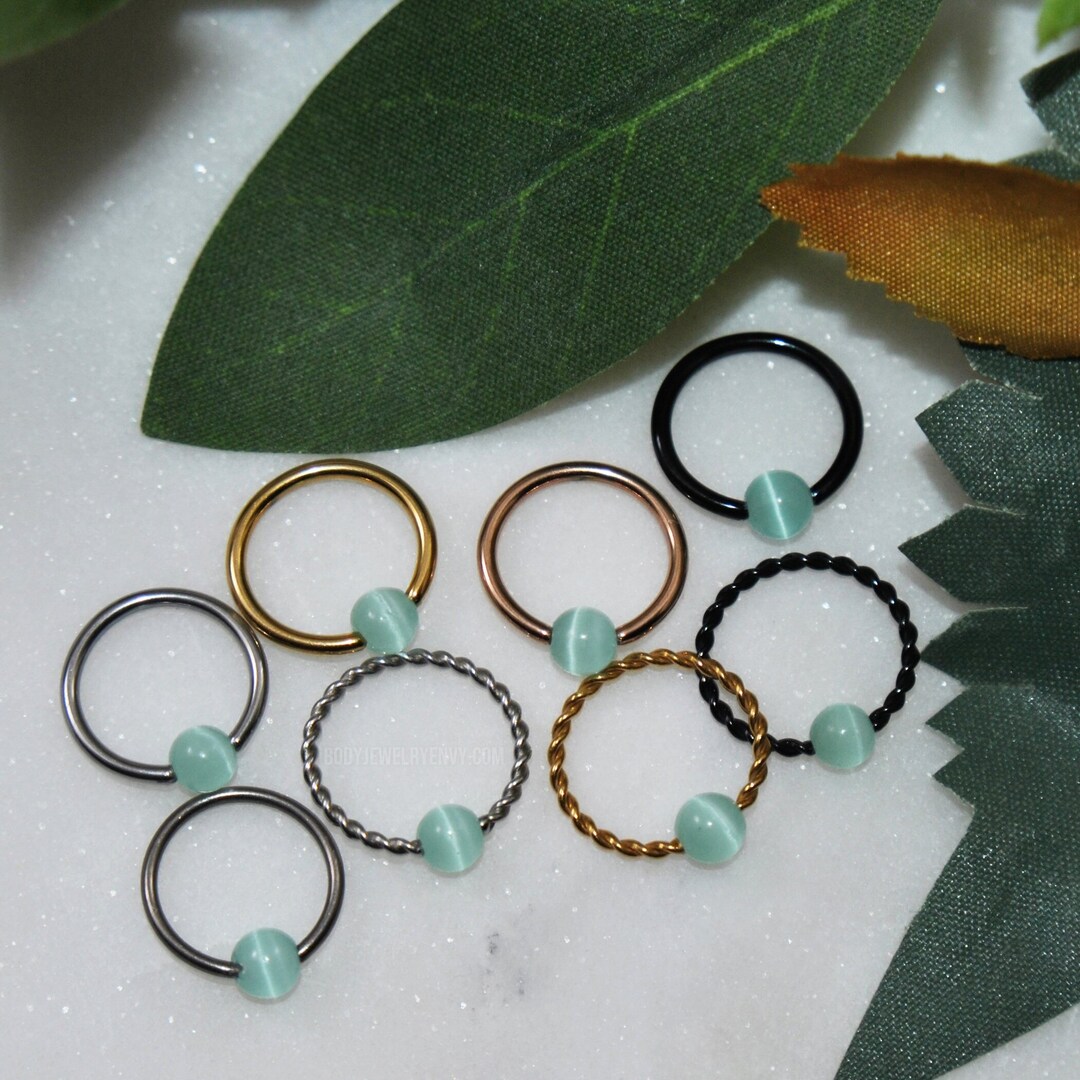 MINT CAT EYE Captive Bead Ring, Surgical Steel/titanium Size 16g/14g ...
