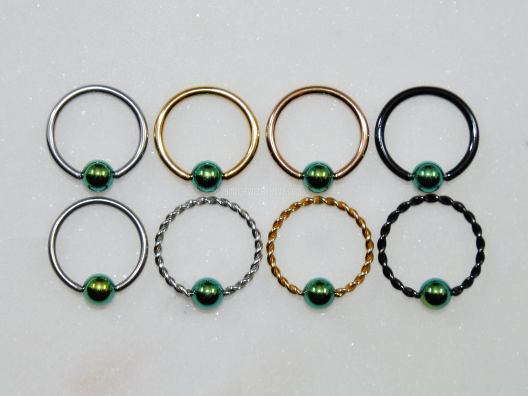 GREEN Captive Bead Ring - Surgical Steel/titanium - Choose Size 20g/18g ...