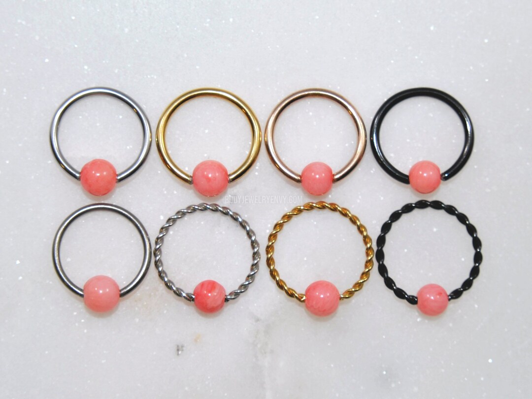 PINK CORAL Captive Bead Ring, Surgical Steel/titanium Size 16g/14g ...