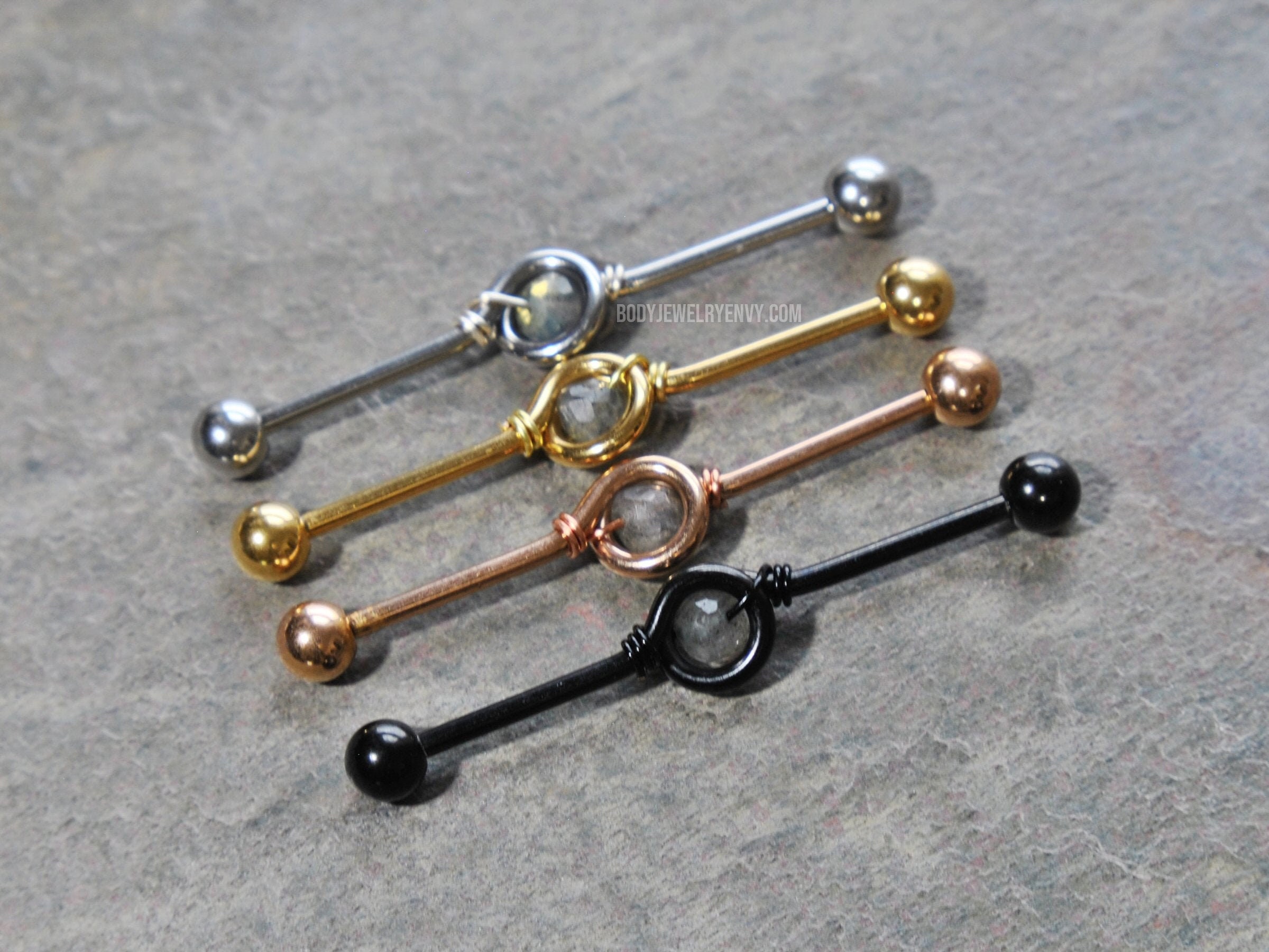 Labradorite Wire-Wrapped Loop Industrial Bar 14g 316L | Etsy