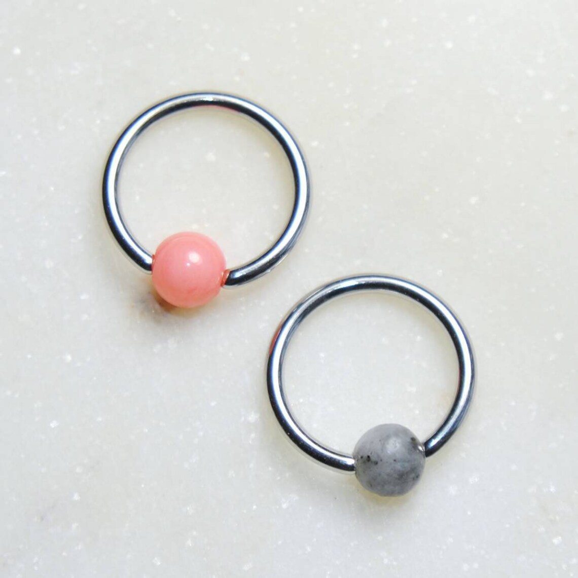 PINK CORAL Captive Bead Ring, Surgical Steel/titanium Size 16g/14g ...