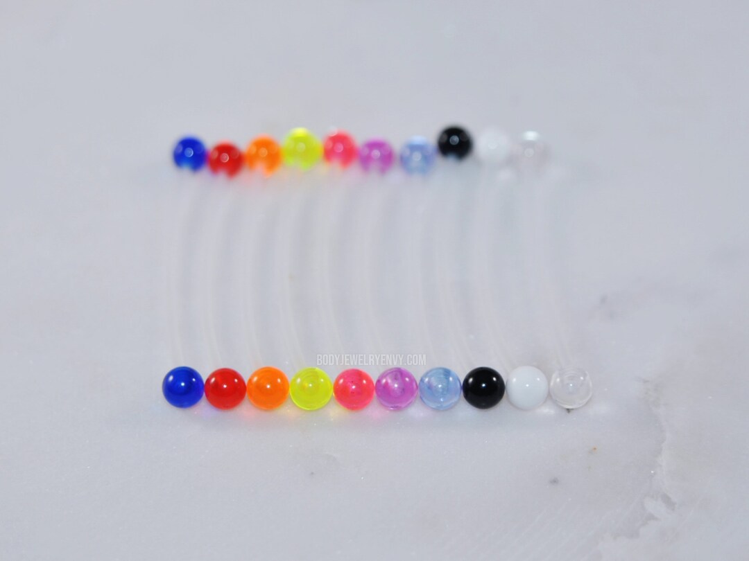 Flexible UV 14g PTFE Barbell, Choose Length and Acrylic Bead Colors ...