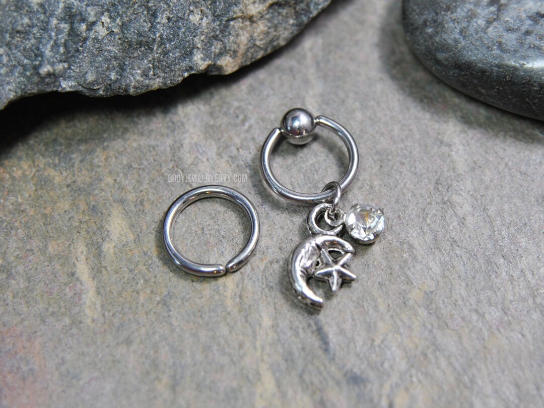 Star Moon Cartilage Jewelry, Captive Bead Ring CBR or Bendable Hoop ...
