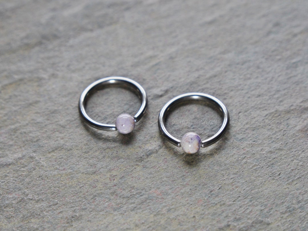 PAIR Lavender Riverstone Nipple Rings, 316L Stainless Surgical Steel ...