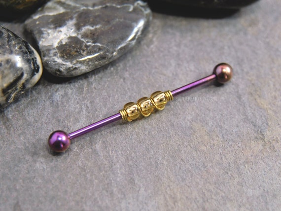 Purple Gold Industrial Bar 14g 38mm Ion Plate 316L Surgical | Etsy