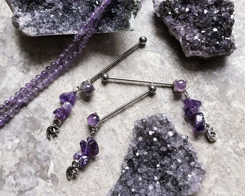 Amethyst Moon Industrial Barbell 14g 32mm 35mm 38mm 316L | Etsy