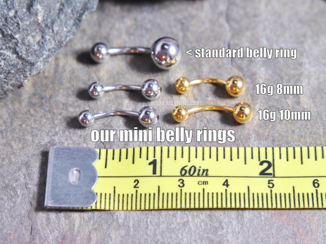 16g Mini Belly Ring, Gold IP 316L Stainless Surgical Steel 16g 6mm/8mm ...