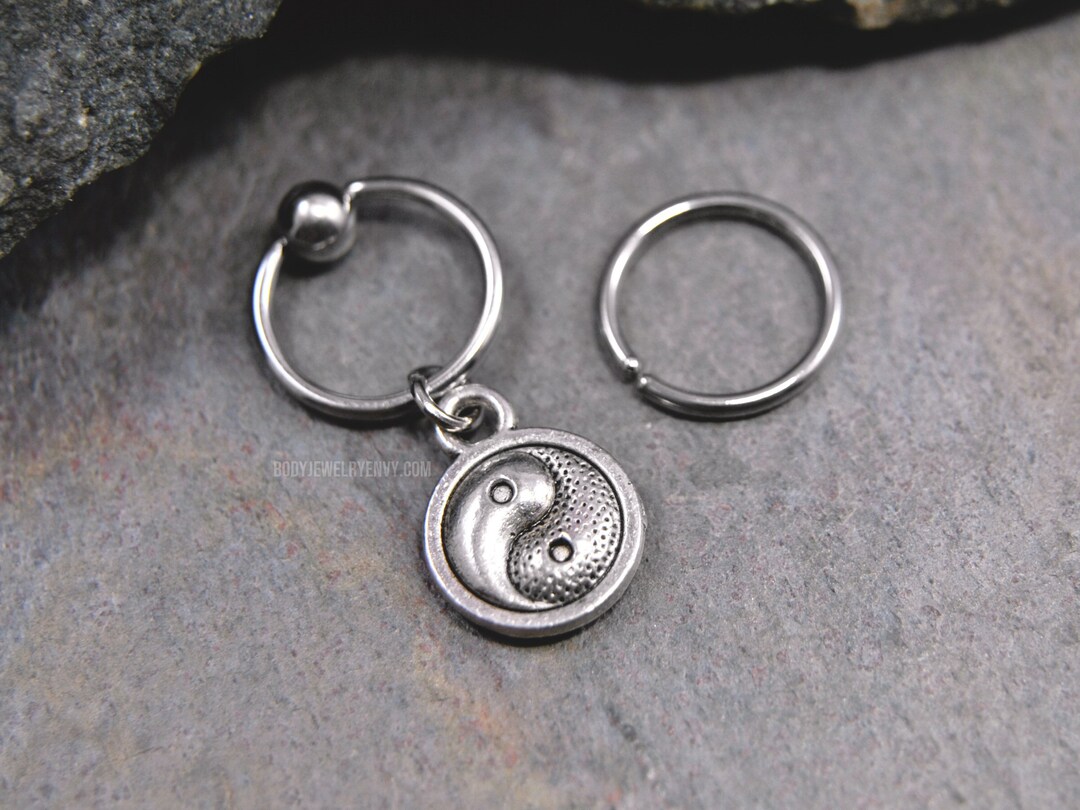 Yin Yang Cartilage Jewelry, Captive Bead Ring CBR or Bendable Hoop 316L Stainless Surgical Steel ...