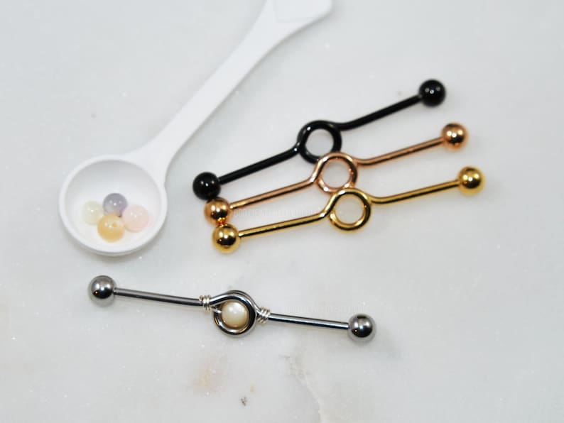 MOTHER OF PEARL Industrial Barbell 14g 32mm/35mm/38mm 316L | Etsy