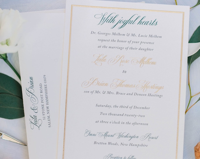 Wedding Invitation Gold Foil Deckle Edge Invitations Minimalist Design ...