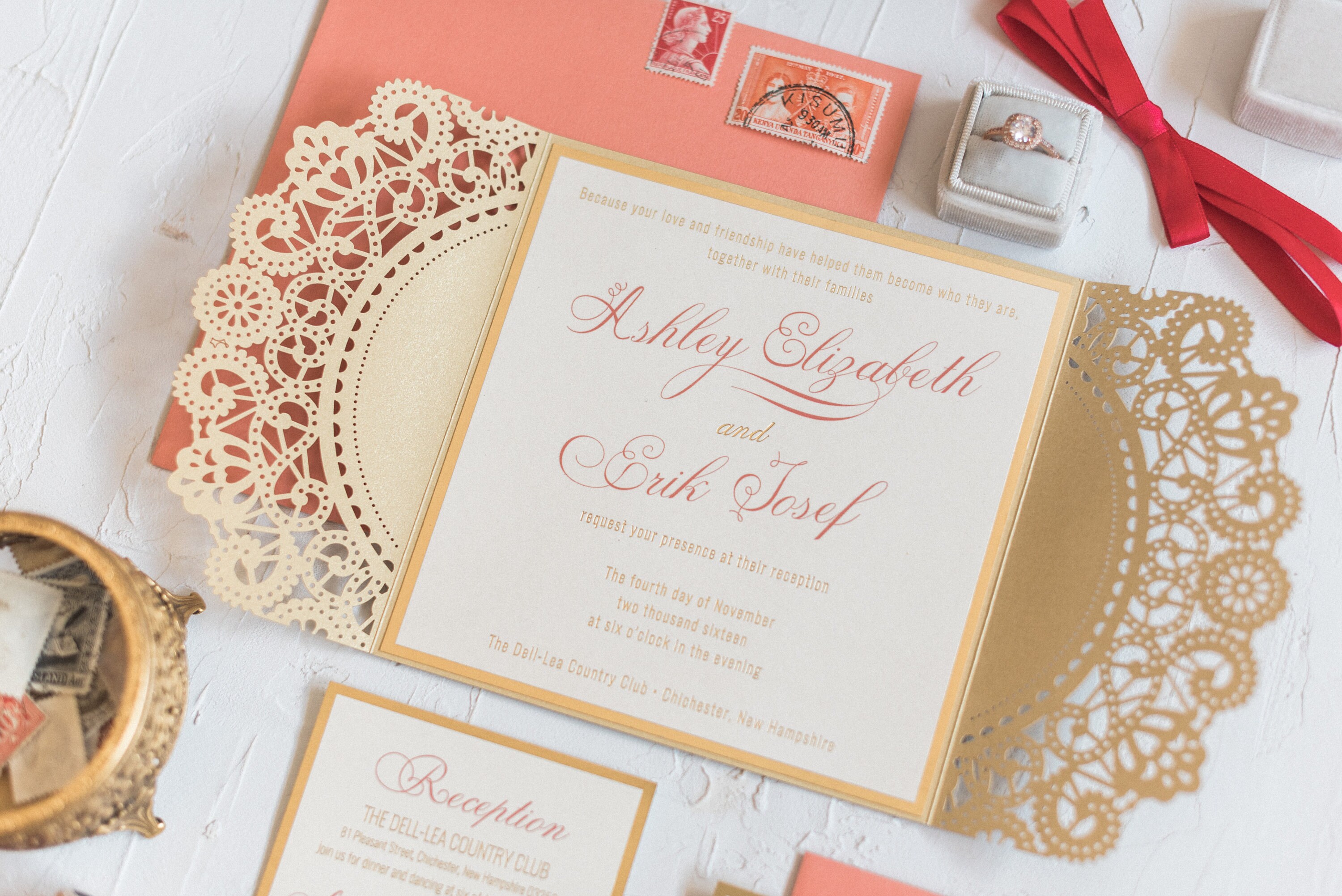 Coral & Gold Laser Cut Wedding Invitations – Luxury Gate Card - Etsy