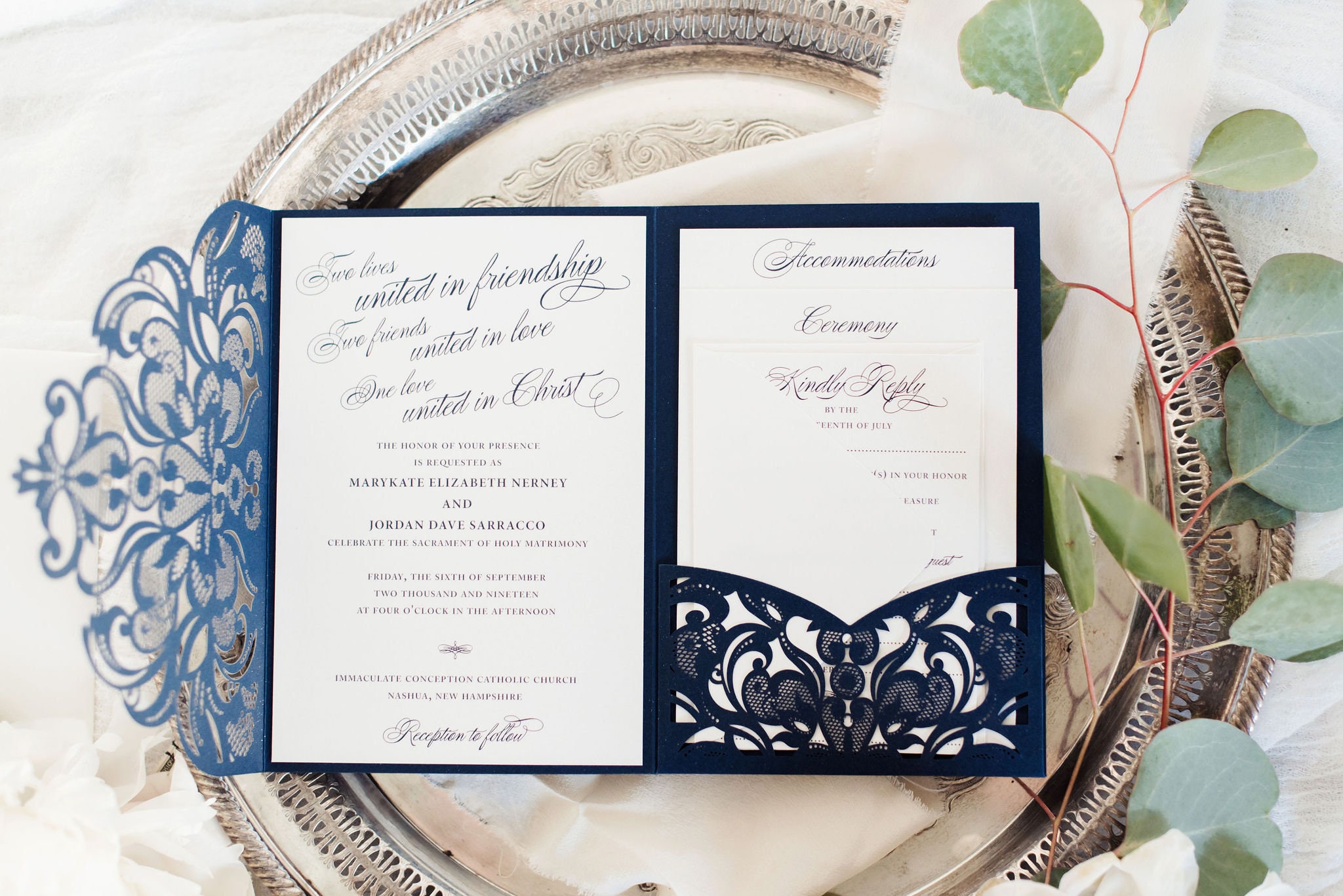 Navy Laser Cut Invitation, Pocket Wedding Invitation, Modern Pocket ...