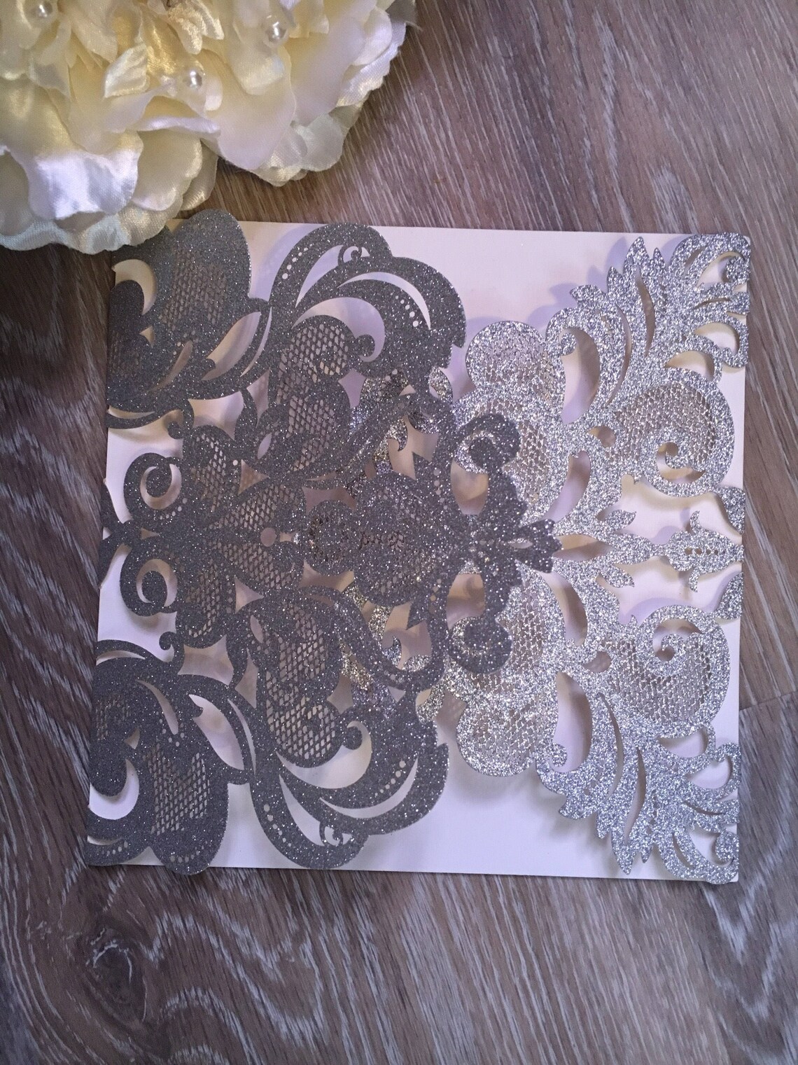 Silver Laser Cut Wedding Invitation Laser Cut Silver Glitter - Etsy