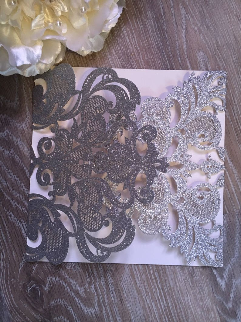 Silver Laser Cut Wedding Invitation - Glitter Laser Cut Invitation ...