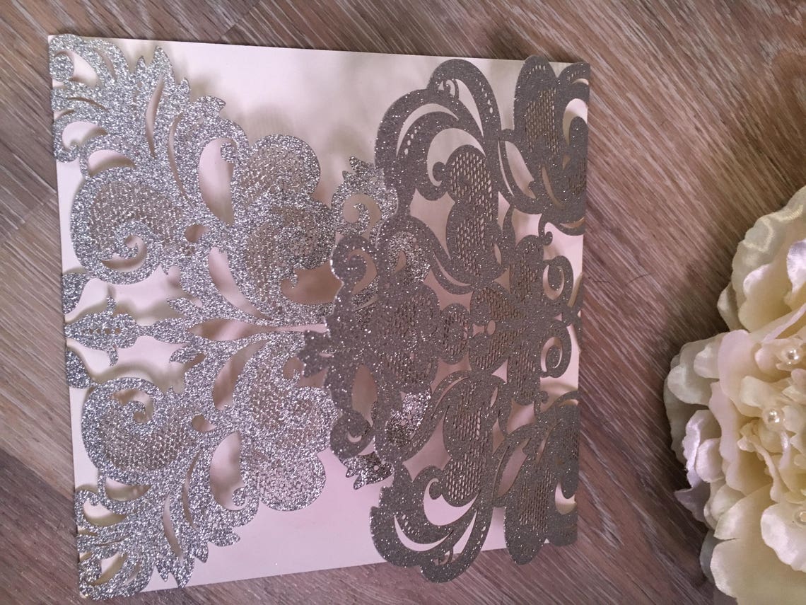 Silver Laser Cut Wedding Invitation Laser Cut Silver Glitter - Etsy