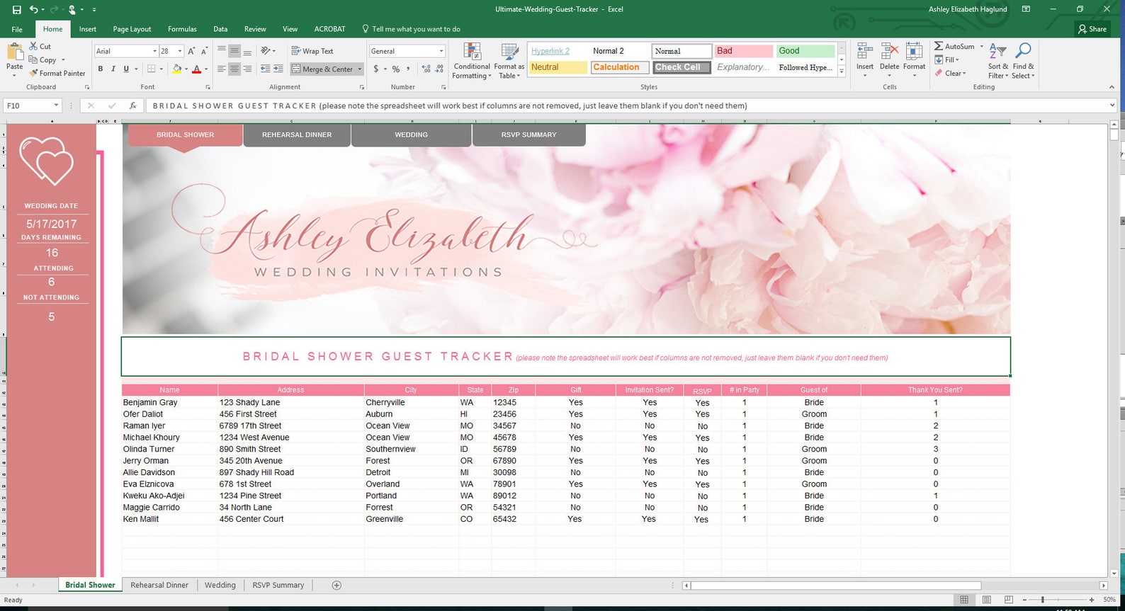 Wedding Guest List Tracker, Wedding Guest List Organizer, Guest List ...