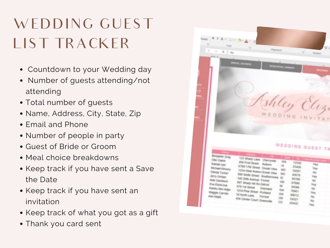 Wedding Guest List Tracker, Wedding Guest List Organizer, Guest List ...