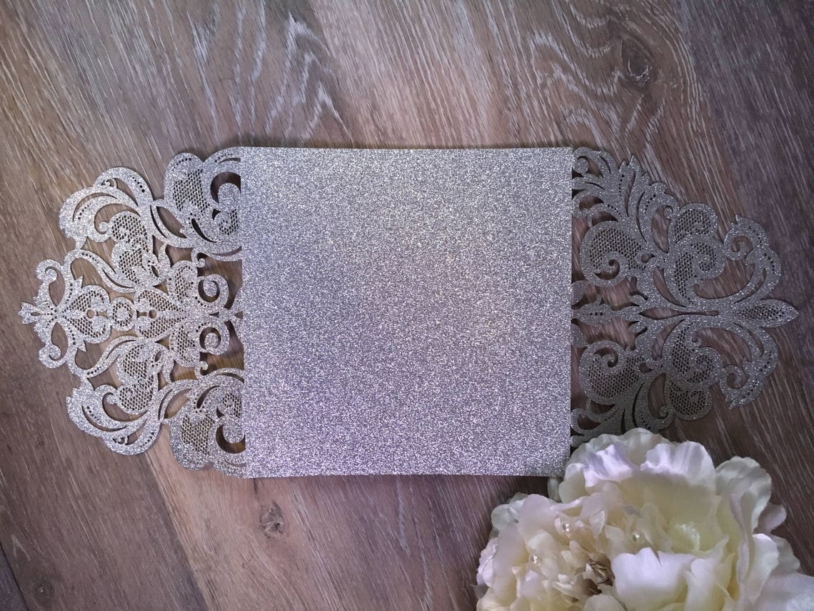 Silver Laser Cut Wedding Invitation Laser Cut Silver Glitter - Etsy