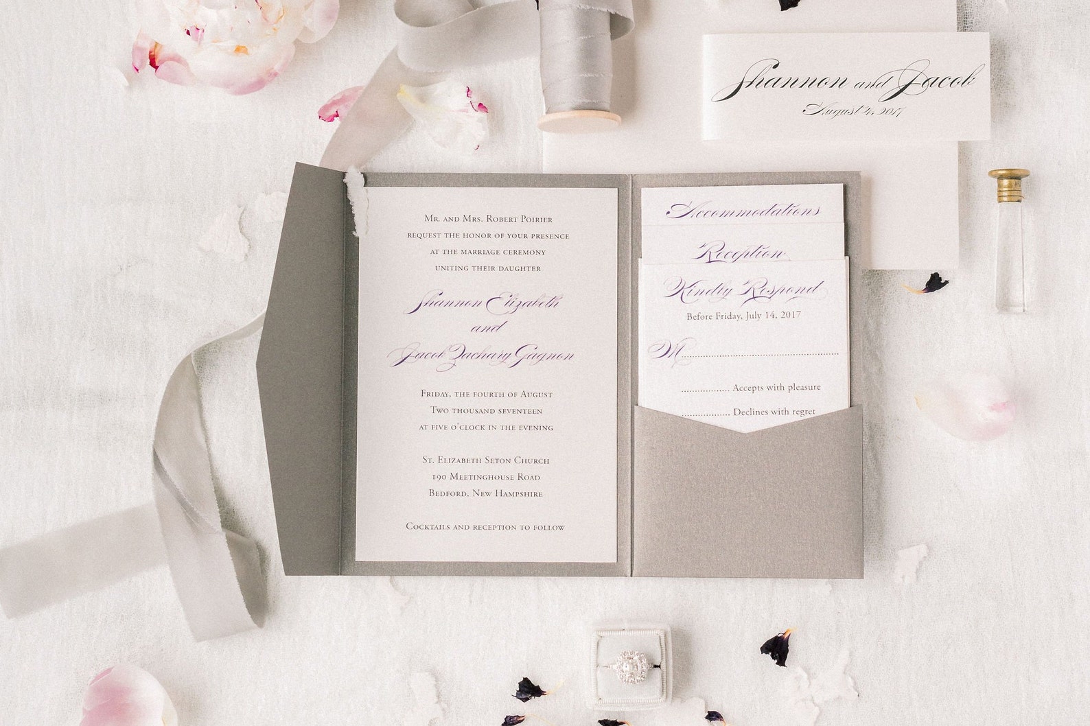 Silver Pocket Wedding Invitation – Minimalist Tri-fold Invite Suite - Etsy