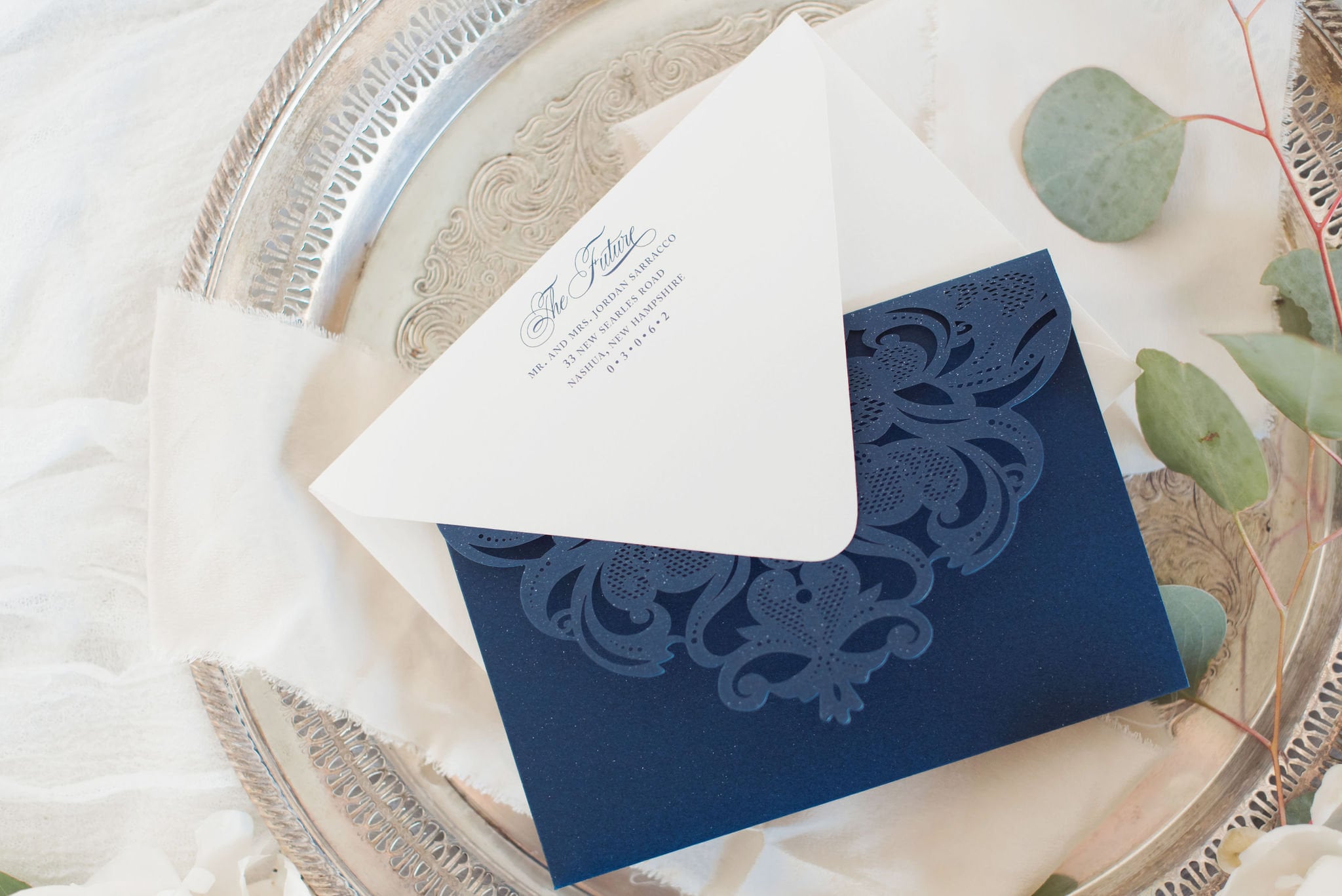 Navy Laser Cut Invitation, Pocket Wedding Invitation, Modern Pocket ...