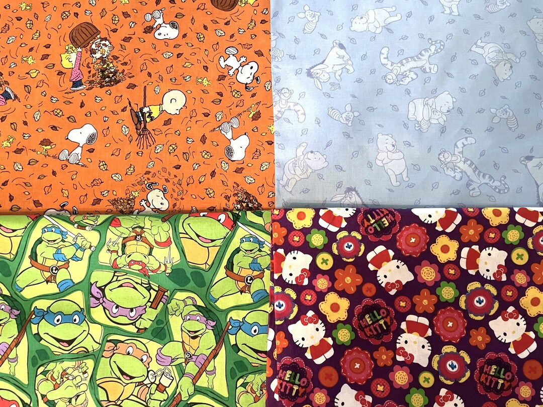 LARGE FABRIC REMNANTS Snoopy, Peanuts, Pooh, Teenage Mutant Ninja ...