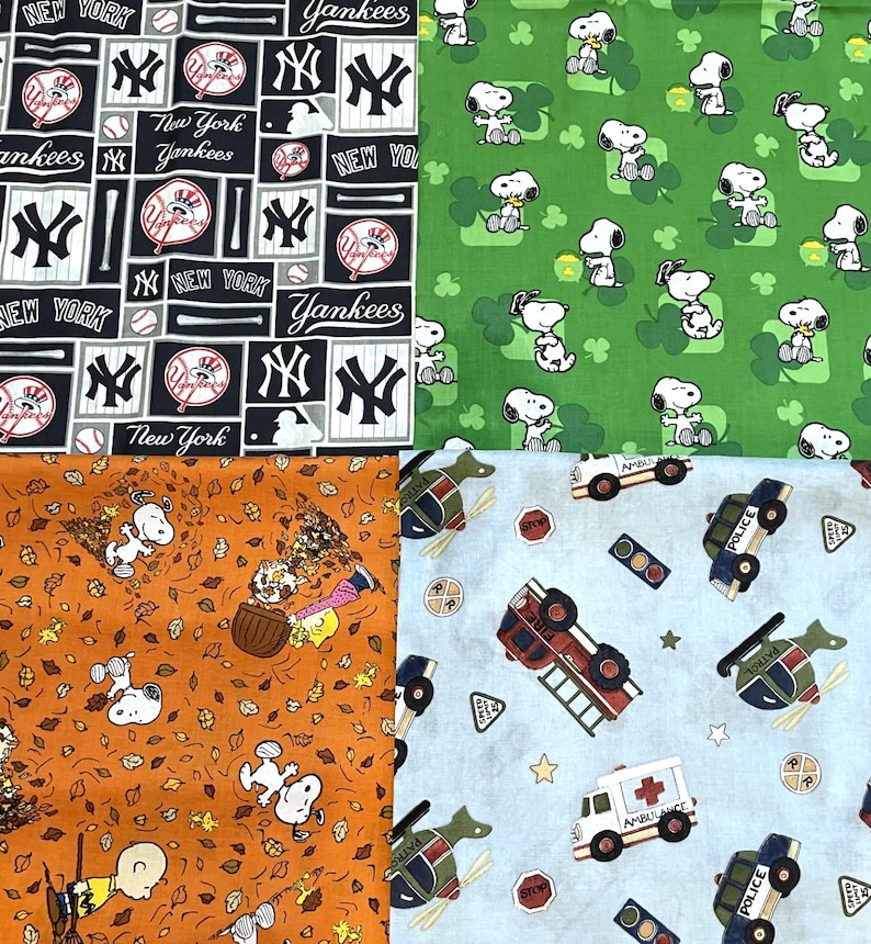 LARGE FABRIC Remnants, NY Yankees, Snoopy, Peanuts, Rescue Vehicles - Etsy
