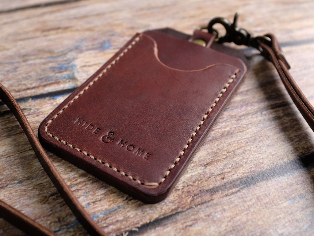 Leather ID Holder With Personalised Lanyard ID Card Holder - Etsy