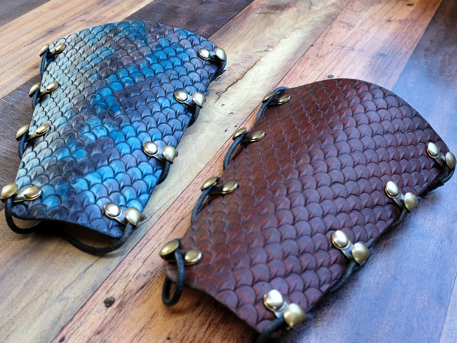 Hand Dyed Leather Dragon Scale Bracer Larping Armguard - Etsy