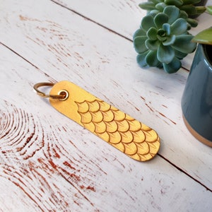 Gold Leather Dragon Scale Key Fob, Key Chain, Leather Keyring, Fathers ...