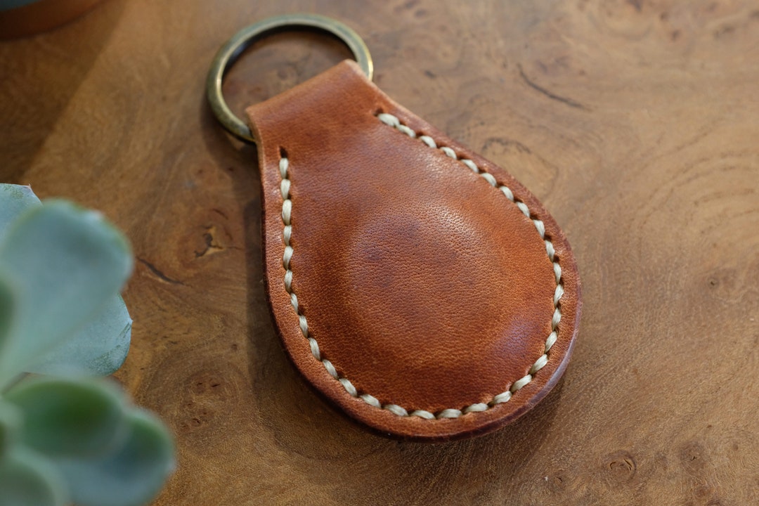 Padded Leather Key Fob With Stitched Detail - Etsy
