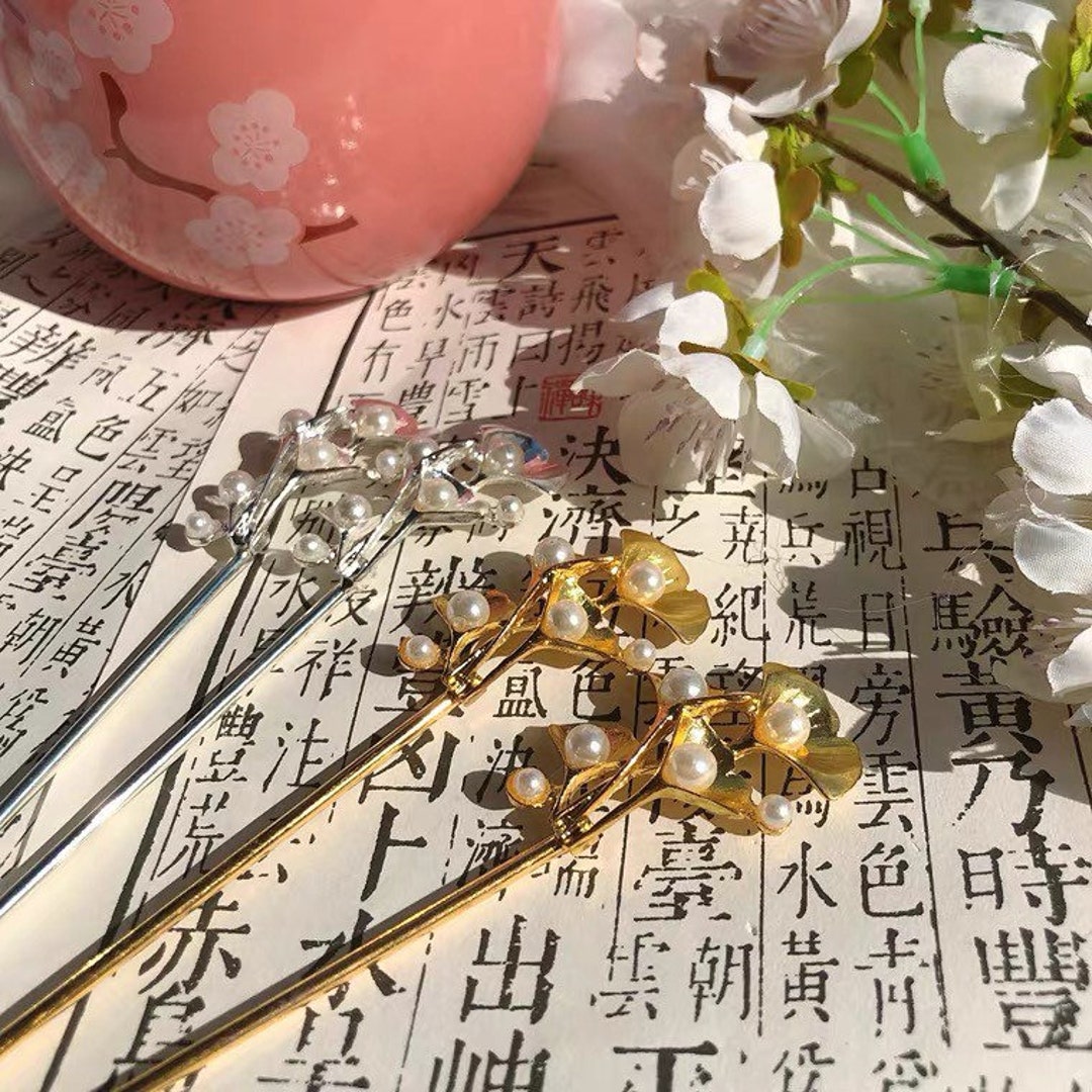 Traditional Chinese Hair Stick Hair Pin Pearl Ginkgo Leaves Hanfu ...