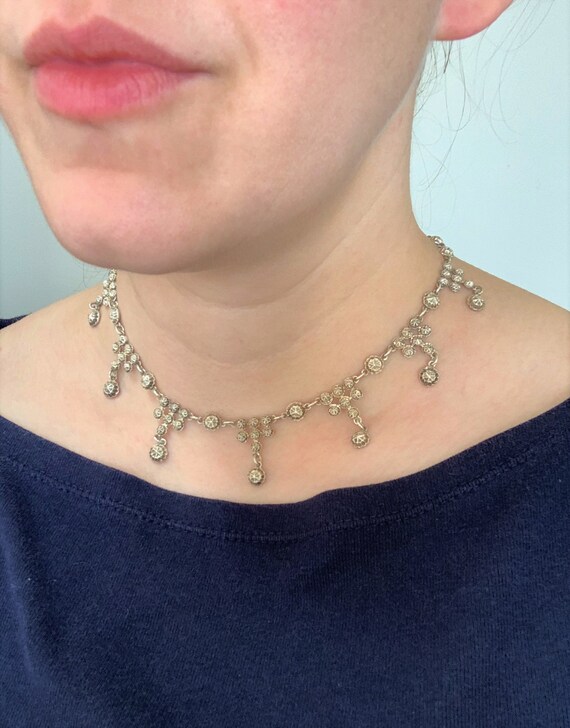 Antique French Silver Fringe Collarette Necklace c.18… - Gem