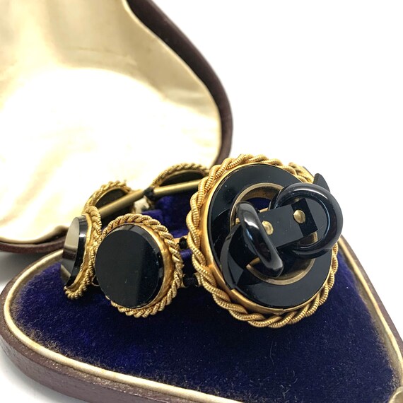 Victorian French Jet & Pinchbeck Buckle Bracelet c.18… - Gem