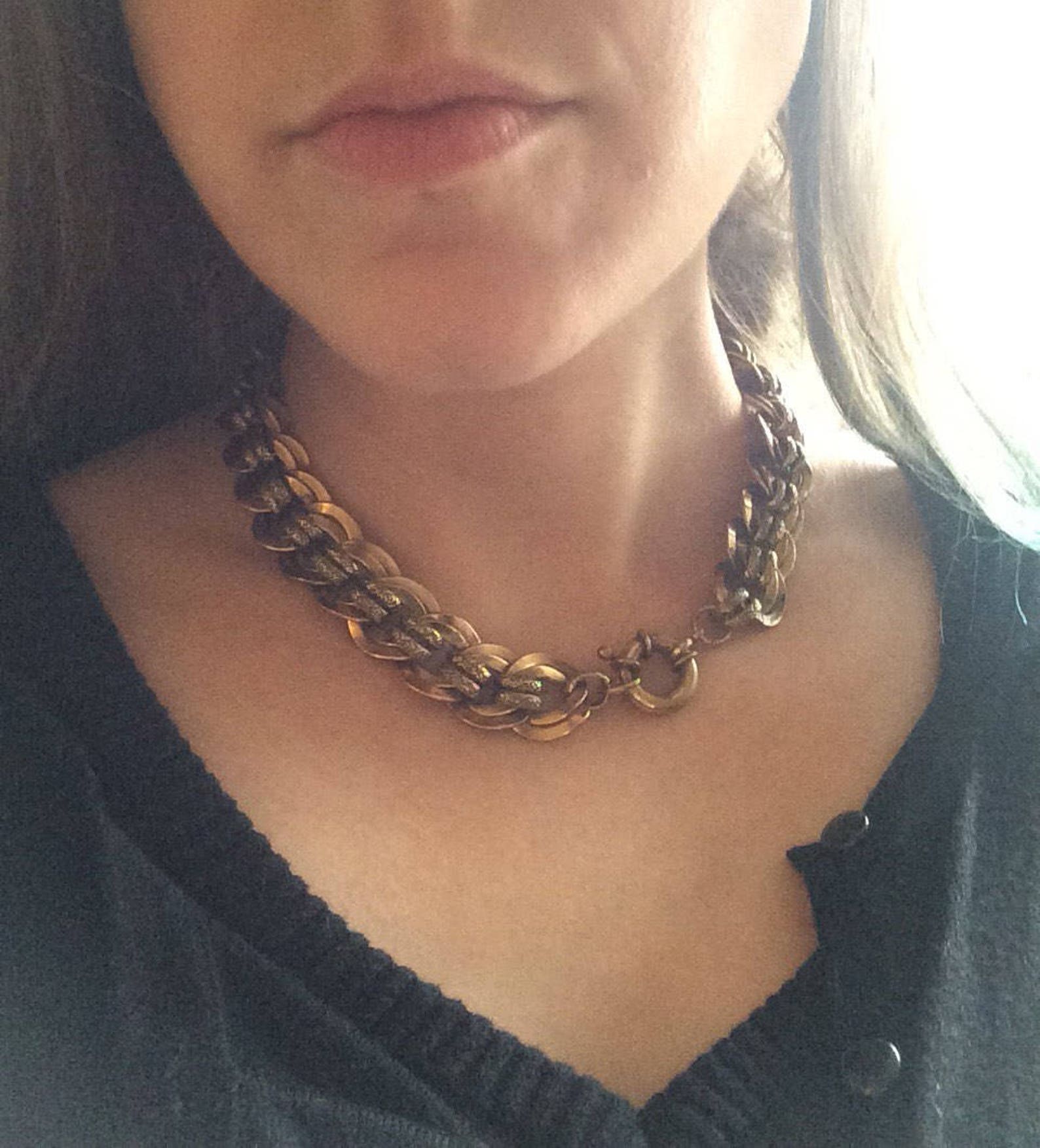 Victorian Collarette Necklace & Locket Brass Old Cut Paste | Etsy