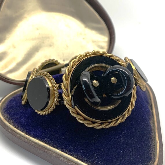 Victorian French Jet & Pinchbeck Buckle Bracelet c.18… - Gem