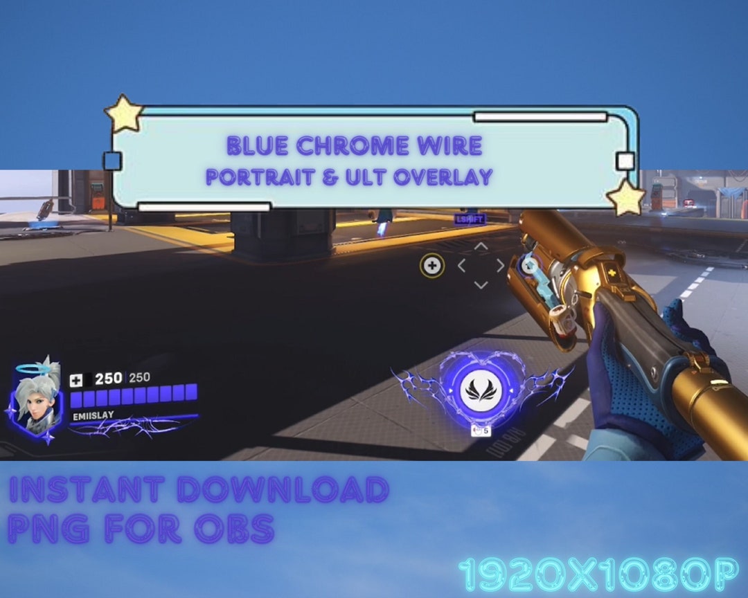 Blue Chrome Barbwire Overwatch Overlay: Portrait & Ult (PNG Digital ...