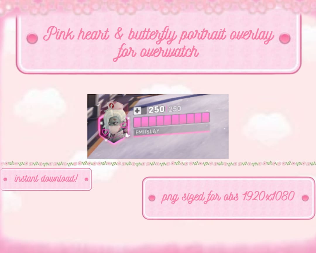 Portrait Overlay for Overwatch 2 / Pink Hearts and Butterfly - Etsy