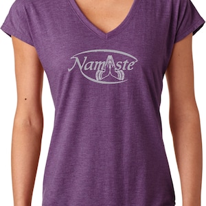 Namaste Big Print Ladies Yoga Tri Blend V-neck Tee Shirt = NAMASTE ...