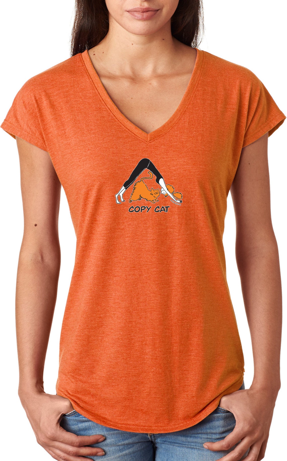 Copy Cat Ladies Yoga Tri Blend V-neck Tee Shirt = COPYCAT-6750VL - Etsy