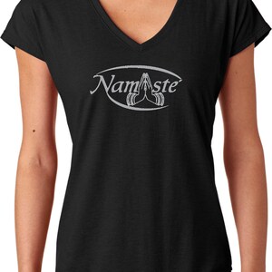 Namaste Big Print Ladies Yoga Tri Blend V-neck Tee Shirt = NAMASTE ...