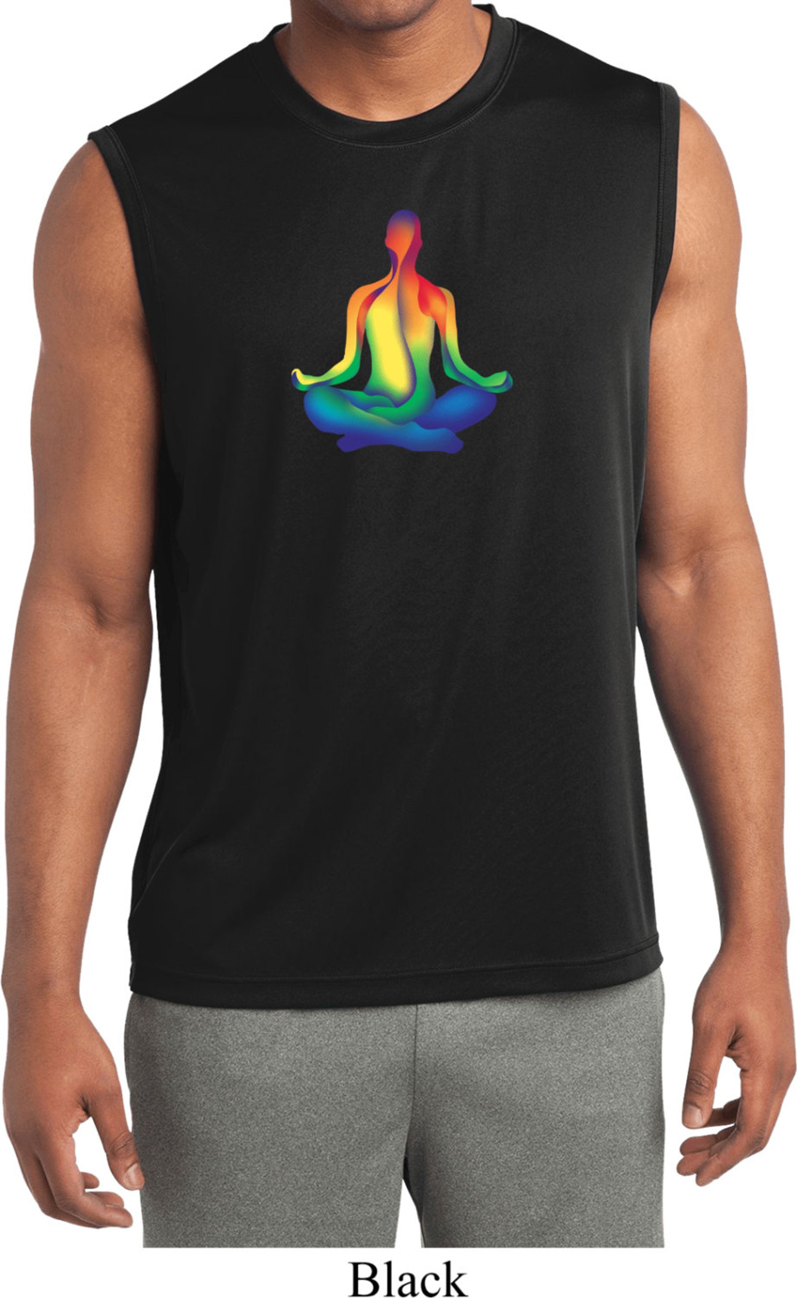 Chakra Lotus Pose Men's Yoga Sleeveless Moisture Wicking Tee T-shirt ...
