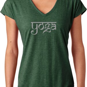 Sanskrit Yoga Text Ladies Yoga Tri Blend V-neck Tee Shirt = SANSKRIT ...